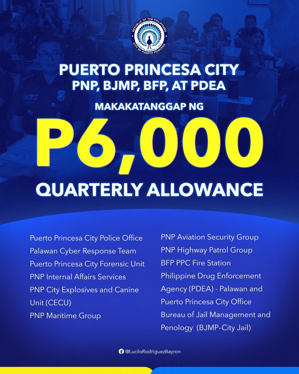 ₱6,000 QUARTERLY ALLOWANCE PARA SA MGA PUERTO PRINCESA LAW ENFORCERS ...