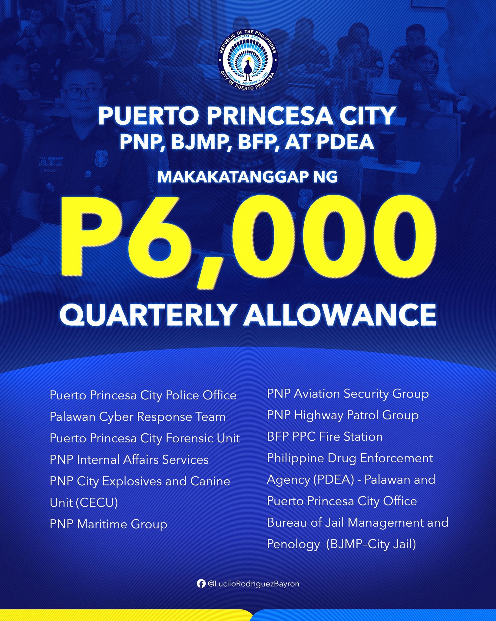 ₱6,000 QUARTERLY ALLOWANCE PARA SA MGA PUERTO PRINCESA LAW ENFORCERS ...